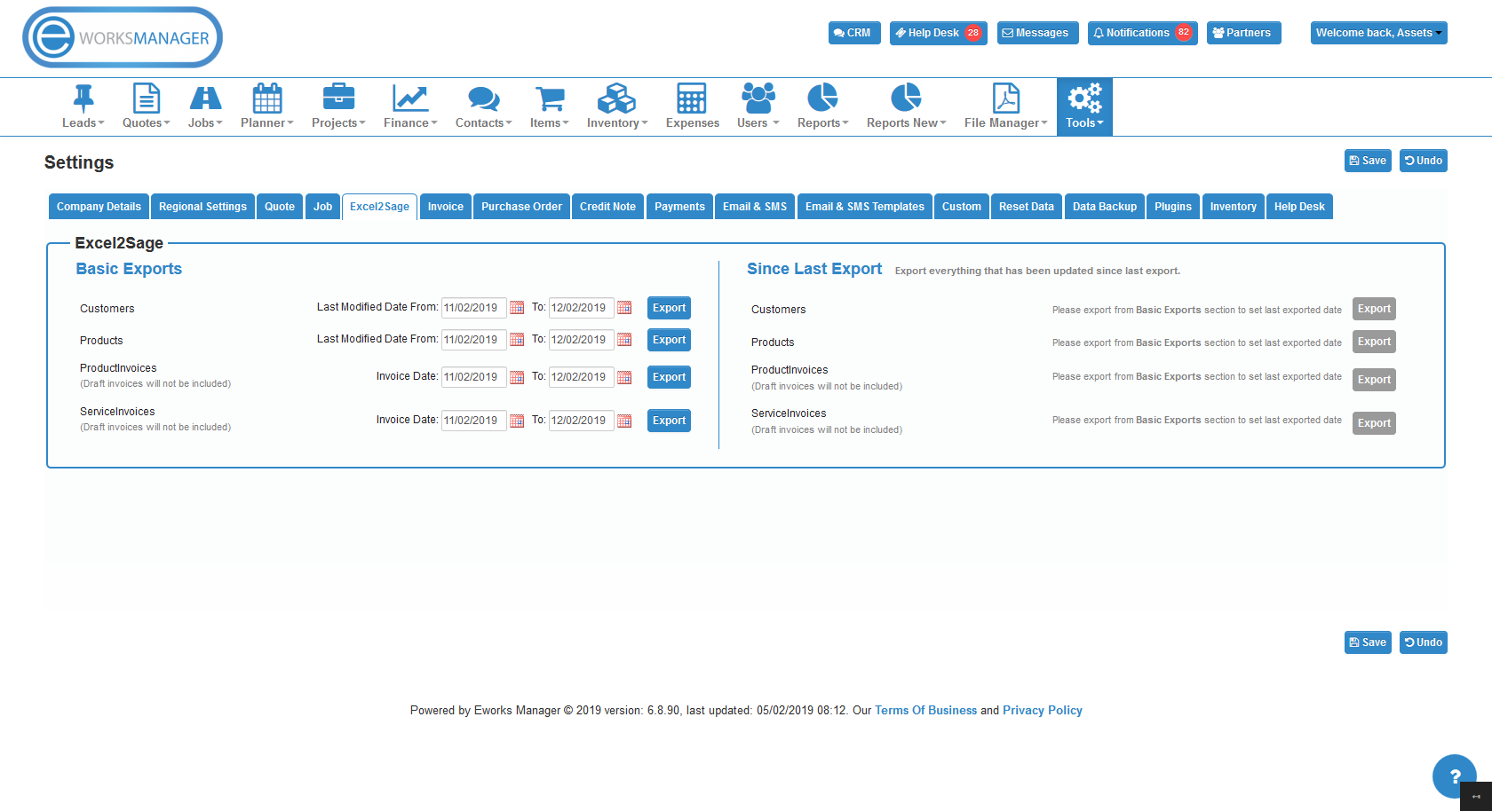 Sage Accounting Integration with the Eworks Manager System